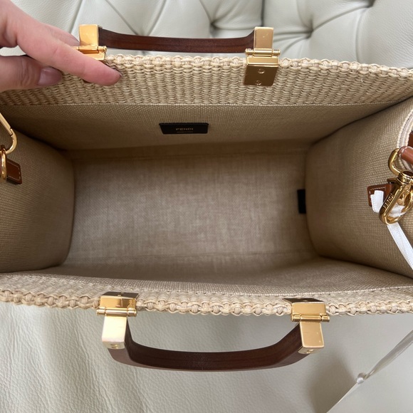 Fendi | Bags | Nwt Fendi Sunshine Medium Raffia Shoulder Tote Bag Leather | Poshmark